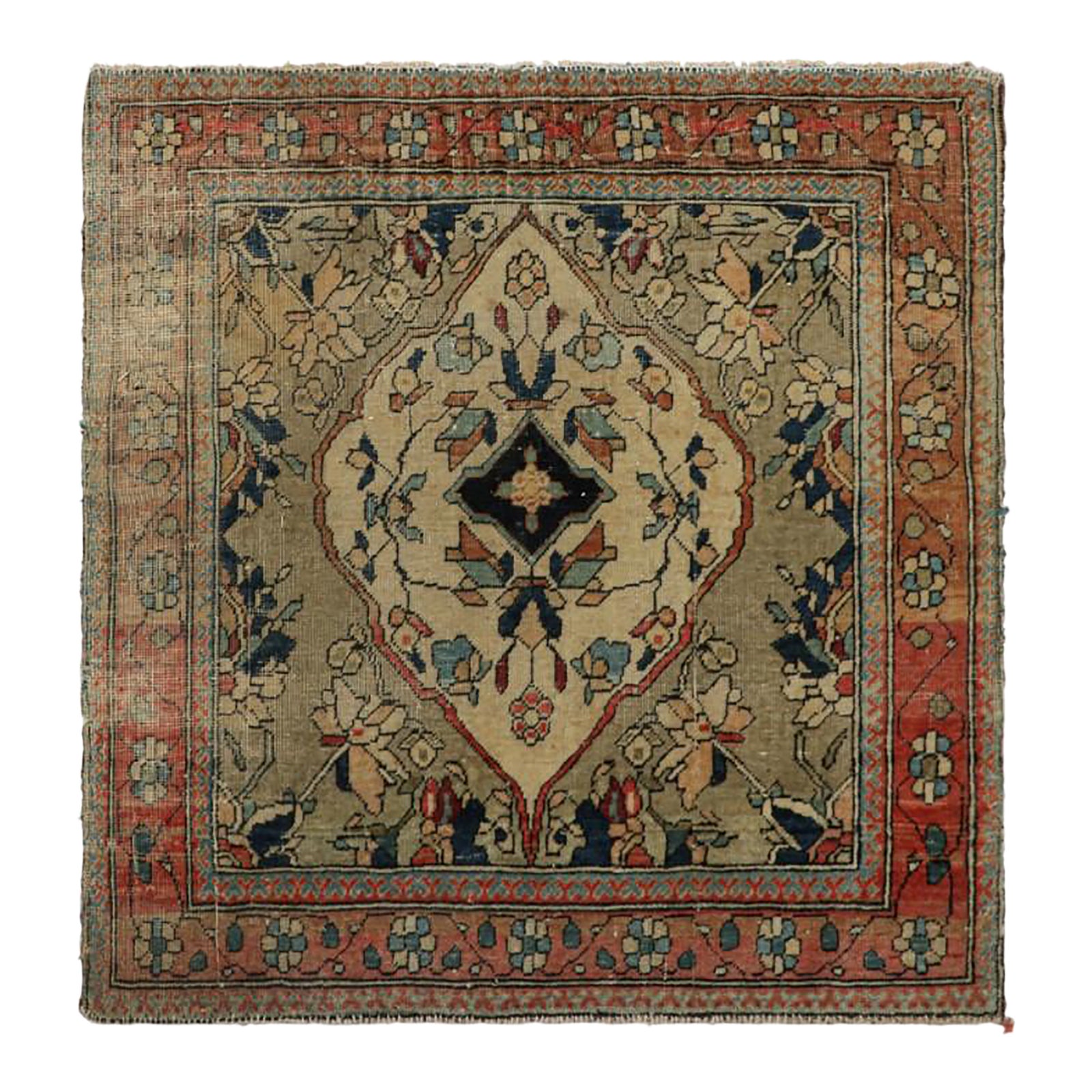 Antique Persian Tabriz Square Rug in Beige-Brown With Medallion | Rug ...