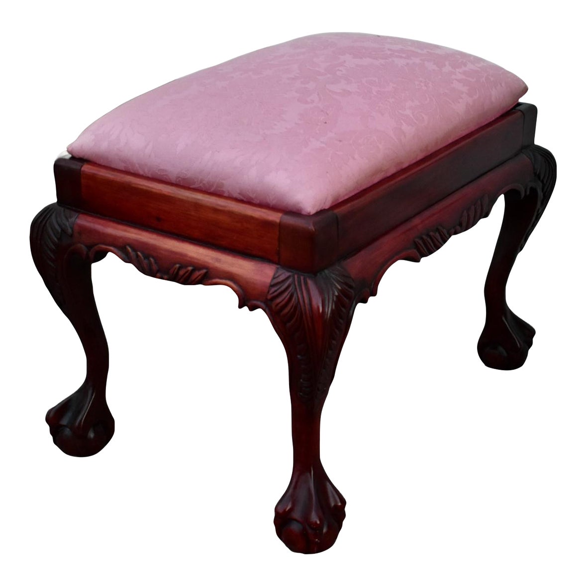 Vintage Carved Mahogany Chippendale Style Claw Foot Bench | Chairish