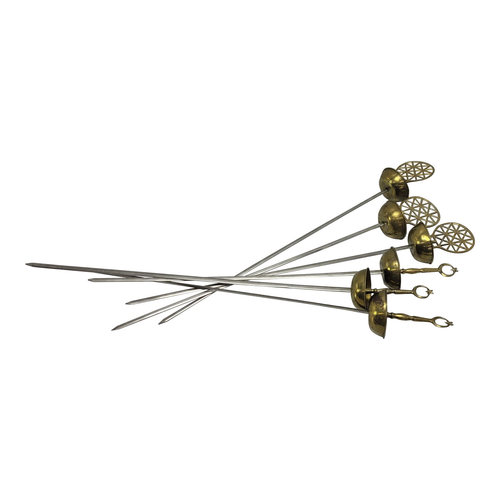 1960s 6 Vintage Mid-Century Modern Brass Shush Kabobs Skewers Brass ...