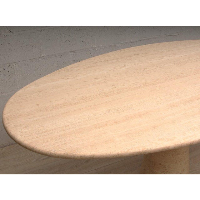 1970s Vintage Italian Angelo Mangiarotti Travertine Marble Oval Dining ...