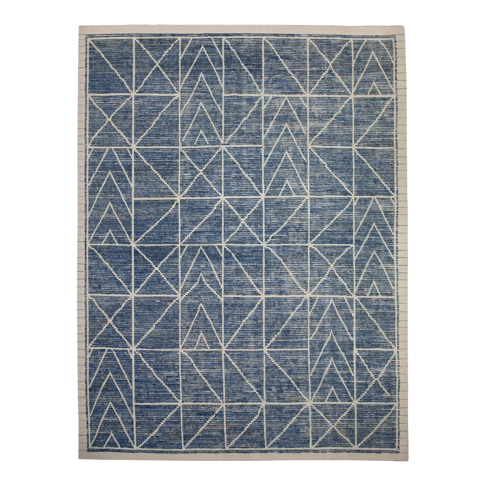 Early 21st Century Blue Geometric Design Handwoven Wool Modern Tulu Rug ...
