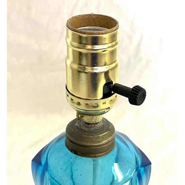 Vintage Mayflower Blue Glass Vanity Lamp | Chairish