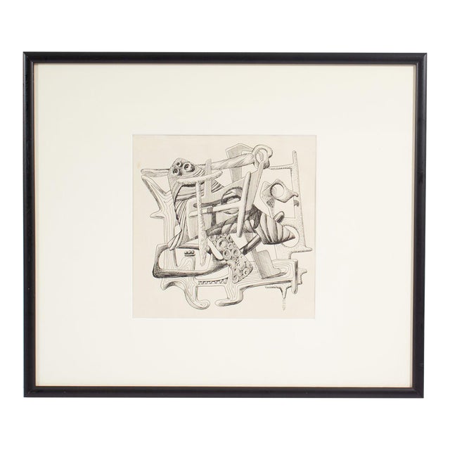 1957 Abstract Ink Drawing Signed by Gilbert Hancox | Chairish