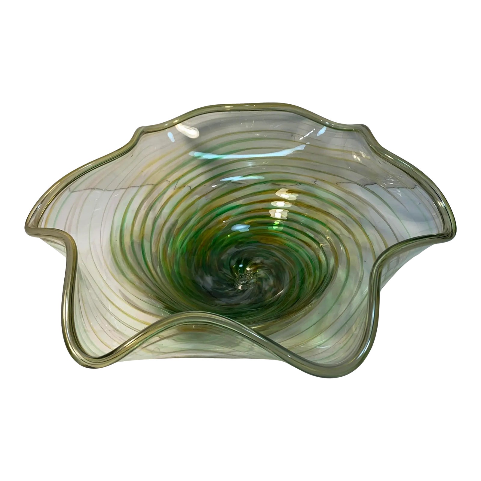 Tacoma Glass Decorative Art Glass Bowl Vortex Swirl Design | Chairish