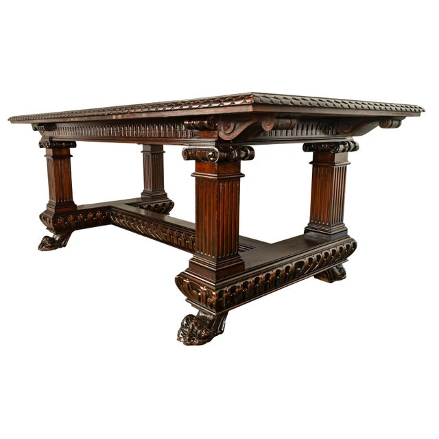 Antique Italian Carved Renaissance Revival Walnut Library Dining Table ...