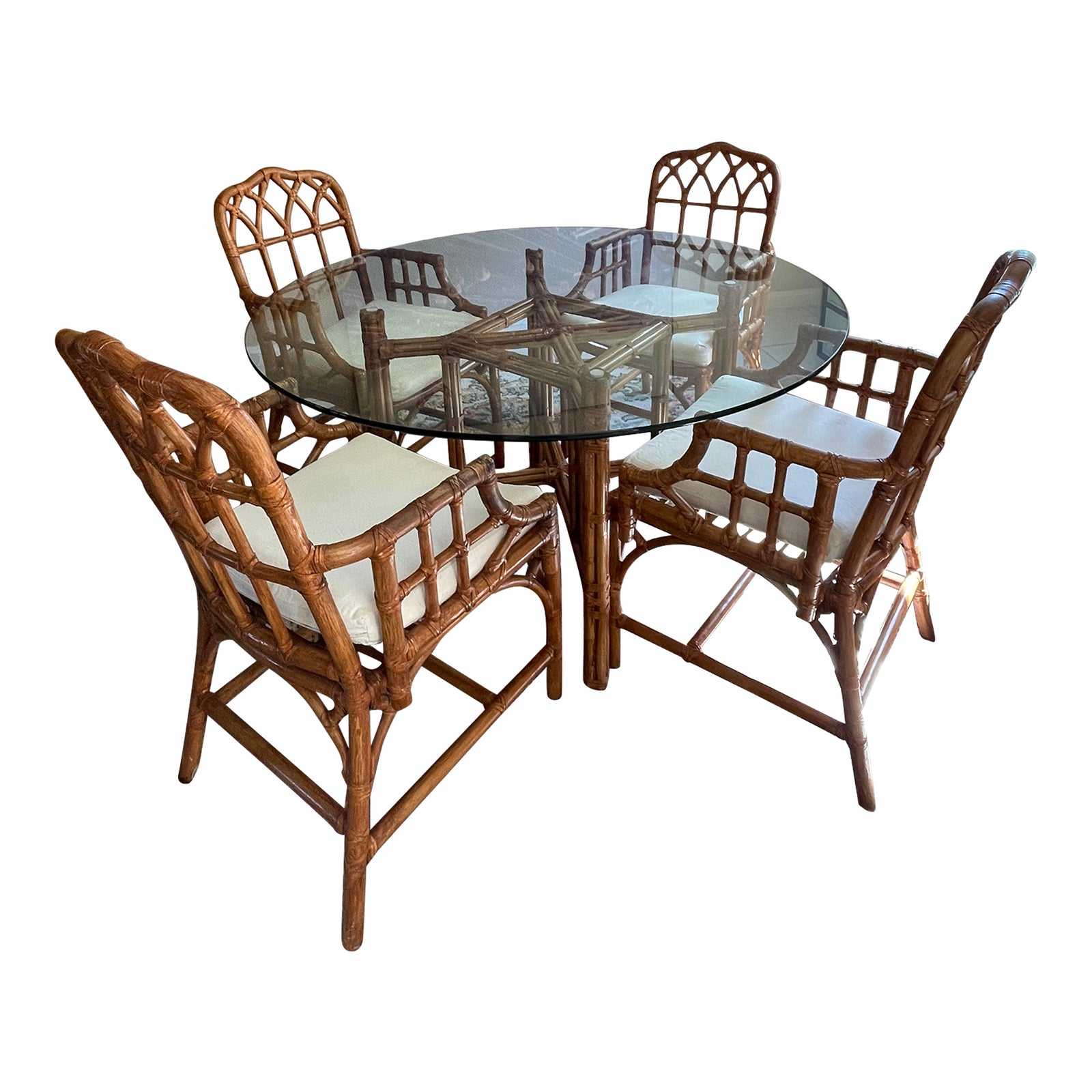 Vintage Rattan Dining Set of 5 in the Style of McGuire | Chairish