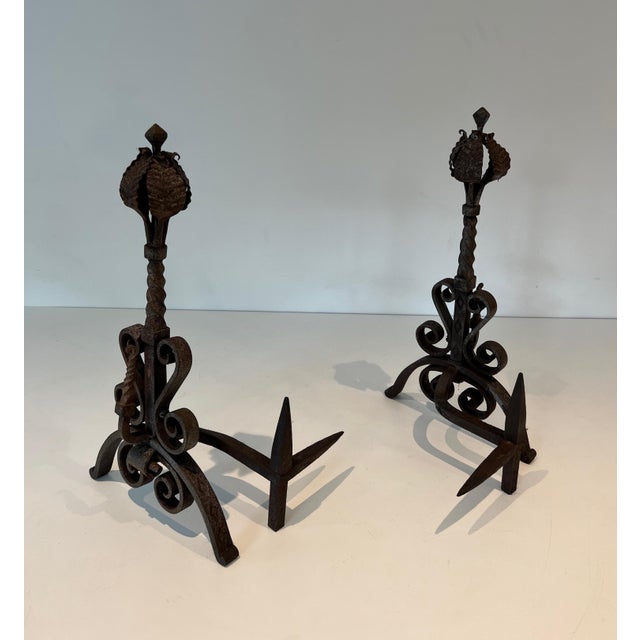Wrought Iron Andirons - a Pair | Chairish