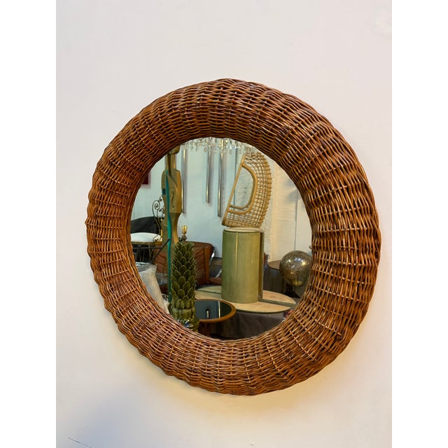 1970s Round Rattan Mirror- a Pair | Chairish