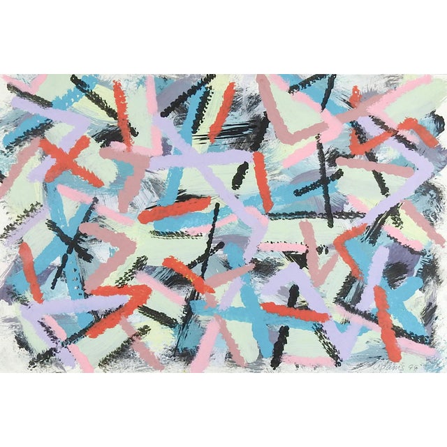 Abstract Blue, Red & Purple Painting on Paper | Chairish