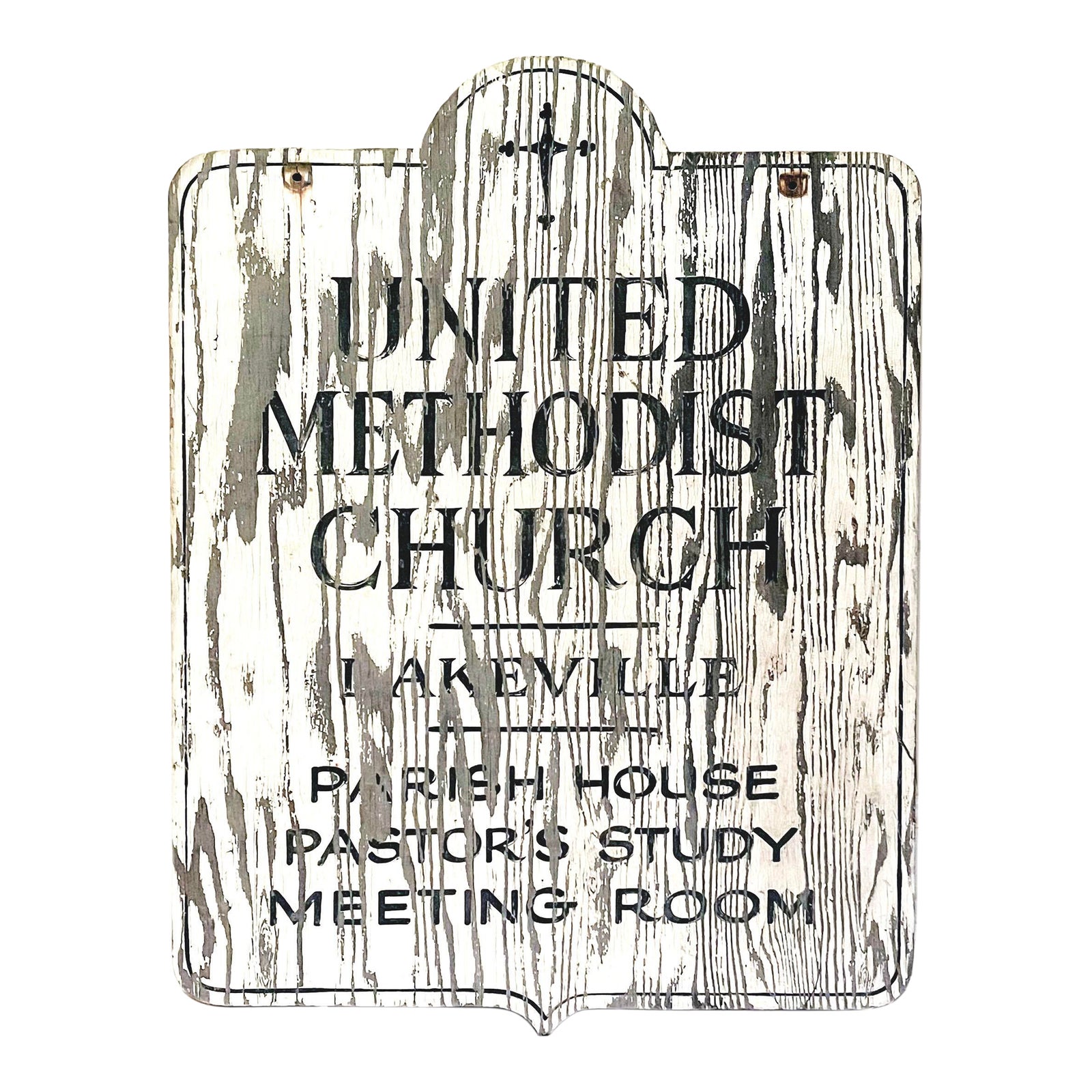 Vintage Black & White Weathered Church Sign | Chairish