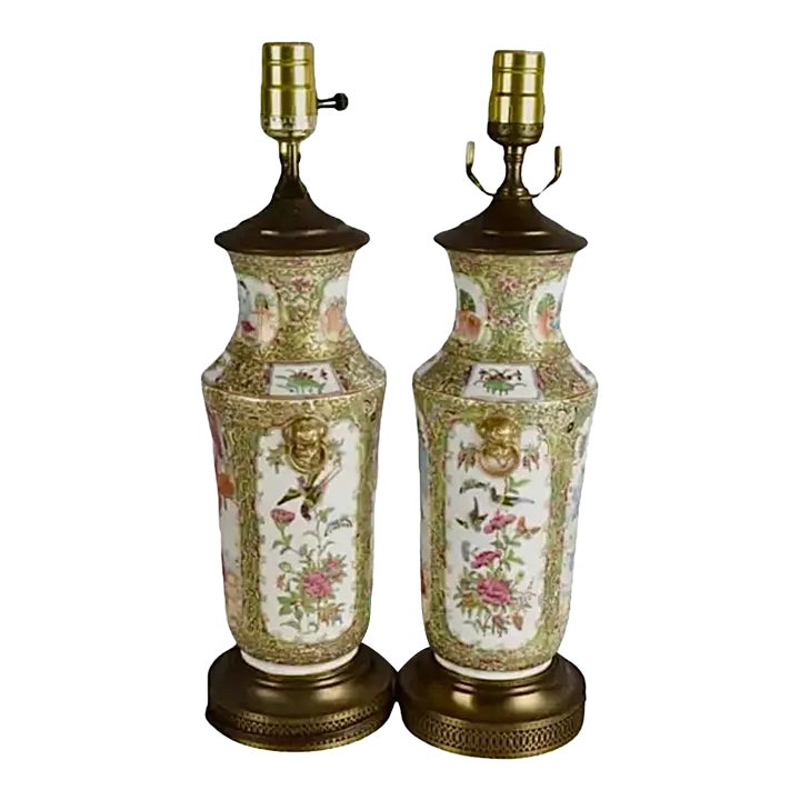 Pair of Chinese Rose Medallion Lamps | Chairish