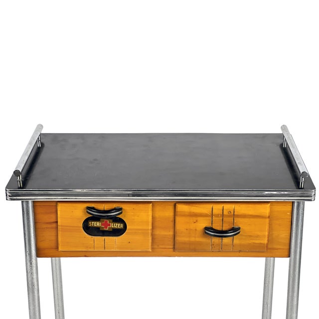 Vintage 1930s Art Deco Wood & Chrome Metal Barber Shop Sterilizer Table ...