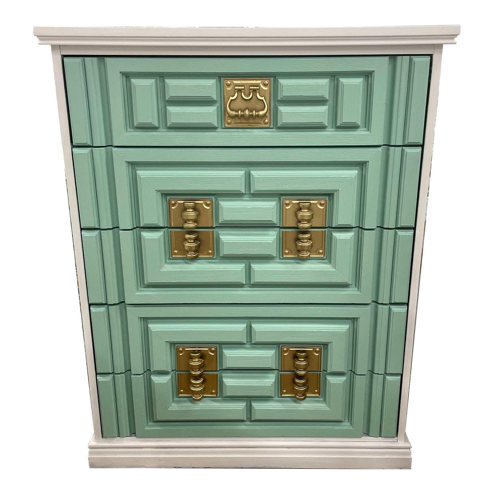 1950s Vintage Geometric Design Five Drawer Chest | Chairish