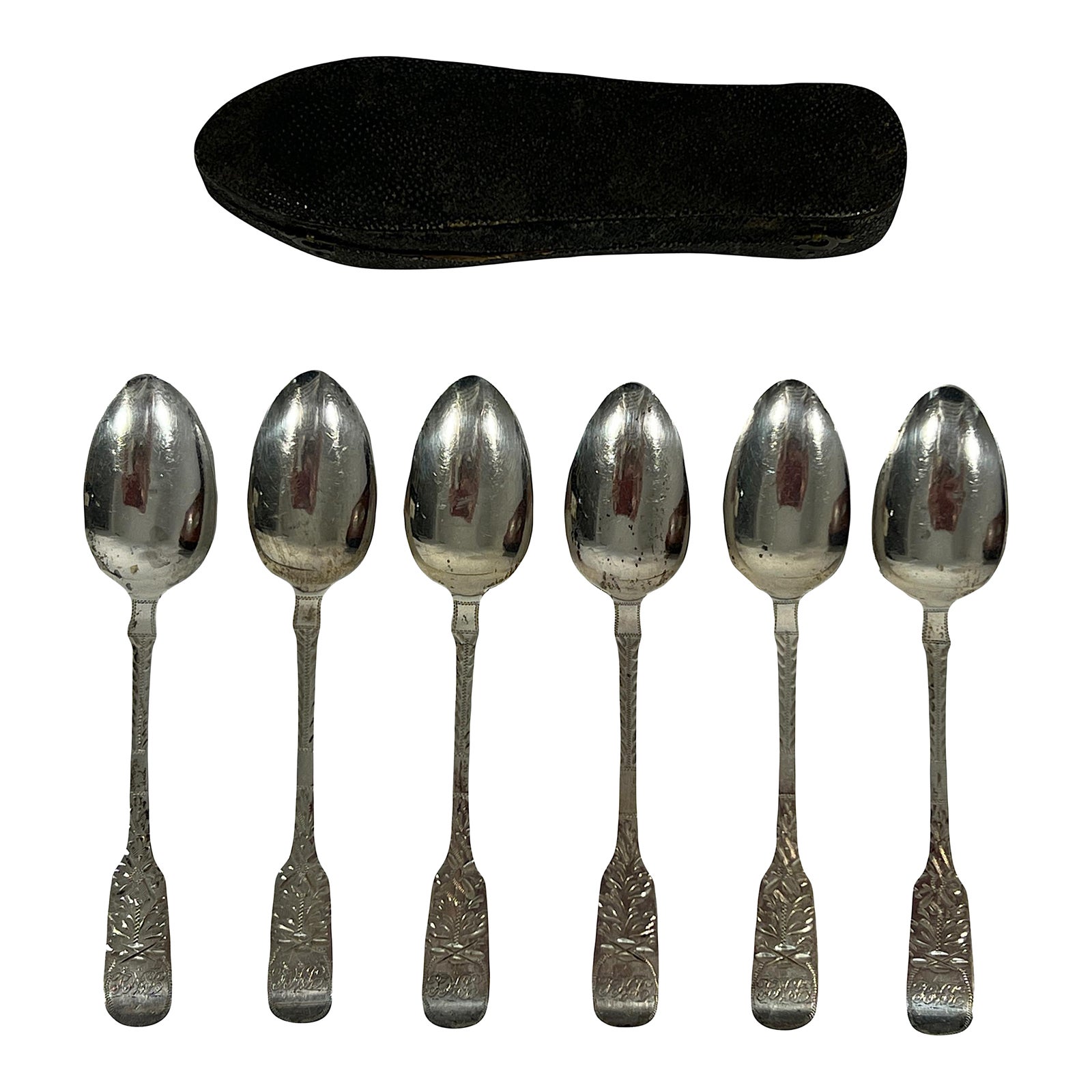 Antique Sterling Silver English Teaspoons, Original Shagreen Box, Dated ...