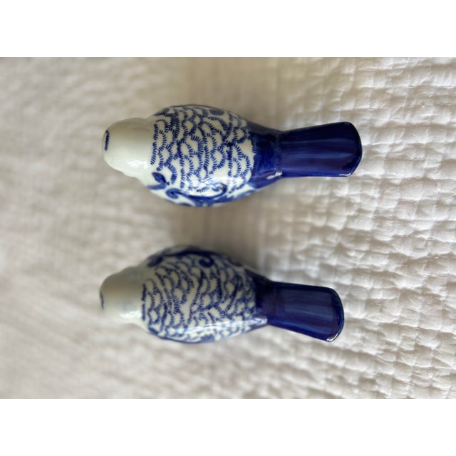 Pair of Contemporary Blue & White Chinoiserie Birds | Chairish