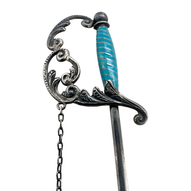 Late 19th Century Victorian Silver & Enamel Sword Stick Pin or Hat Pin ...
