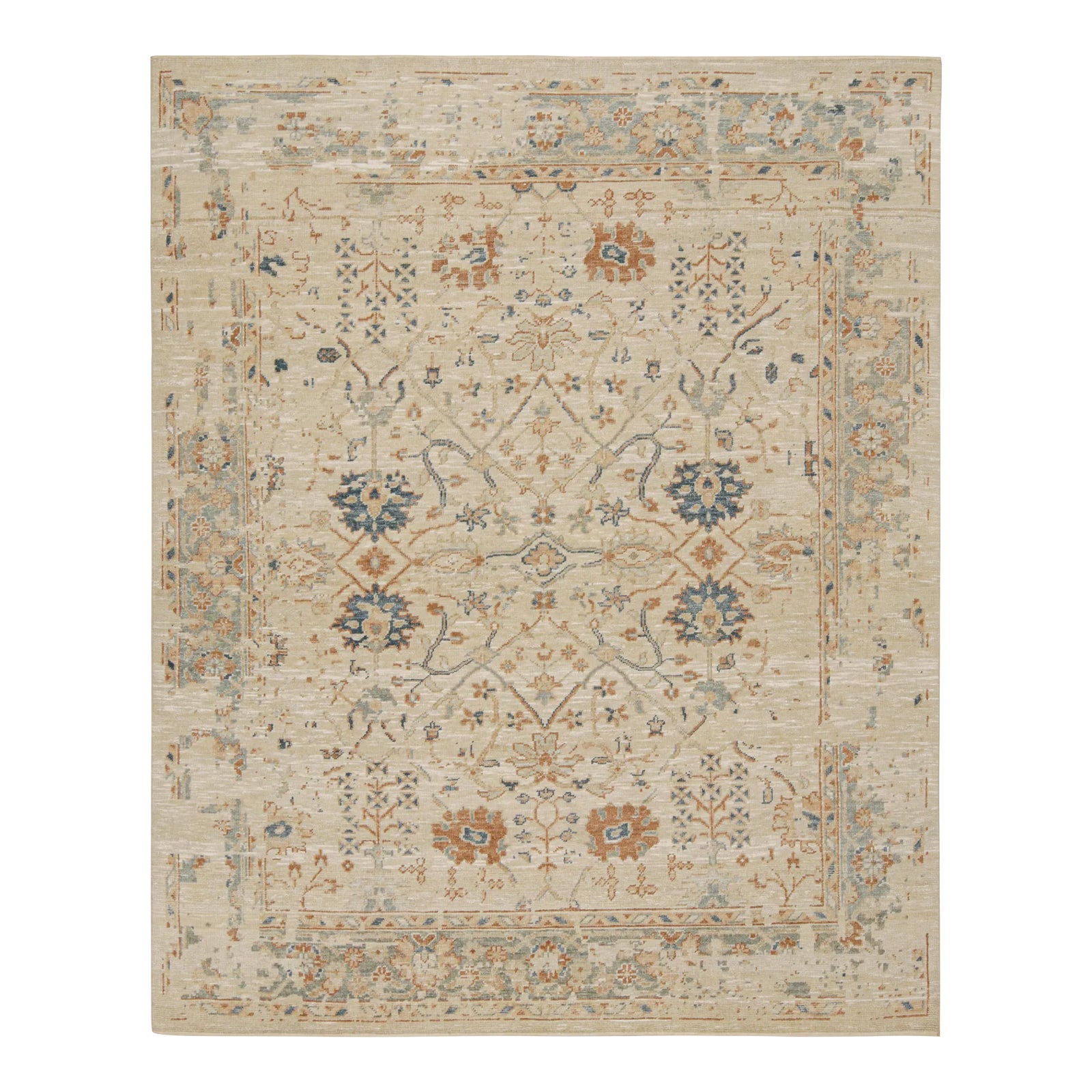 Rug & Kilim’s Oushak Style Rug With Beige, Rust and Navy Blue Floral ...