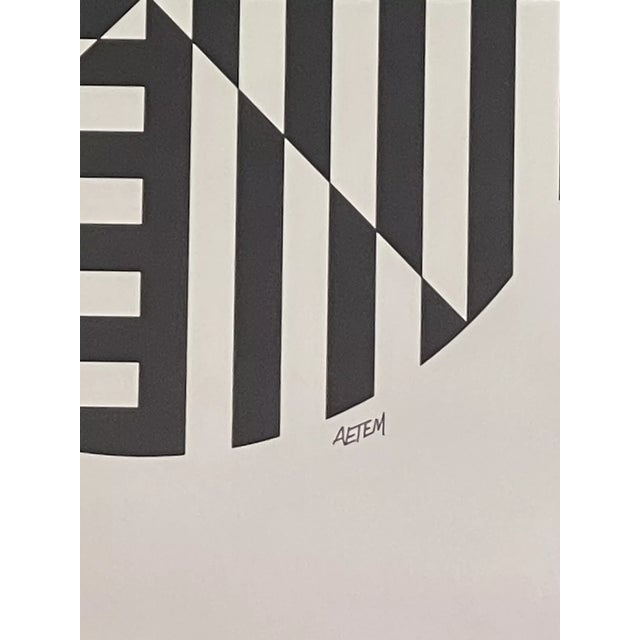 1970s Groovy Aetem 60s 70s Op Art Serigraph Graphic Print Black & White ...