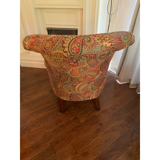 Large Comfortable Paisley & Mahogany Tall Back Club Chairs- a Pair ...