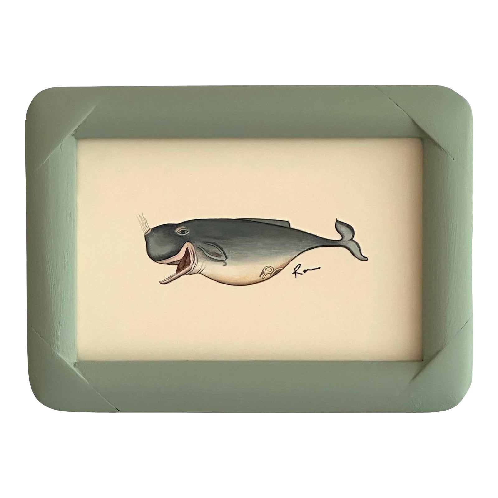 Original Hand-Painted Baby Whale Painting in a Vintage Hand-Painted ...
