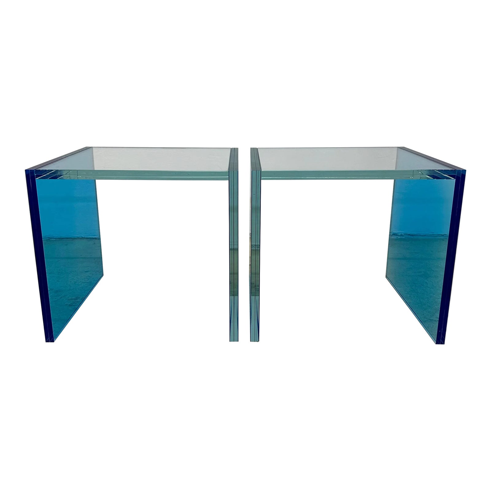 Santambrogio Milano Architectural Blue Glass Side Tables - Limited ...