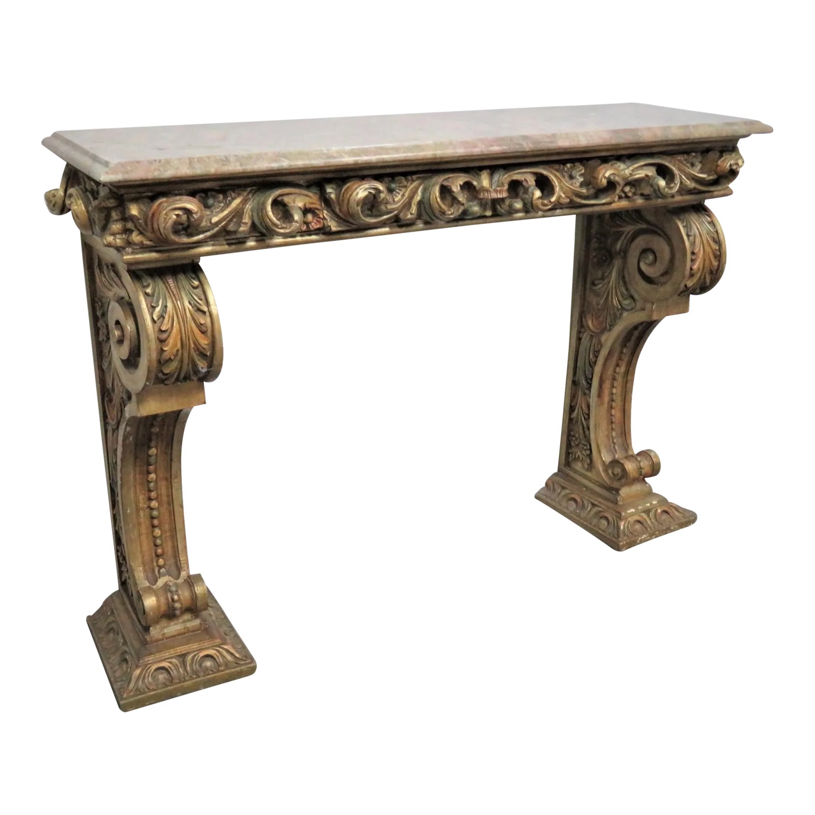 Mid 20th Century Italian Carved Marble Top Console Table | Chairish