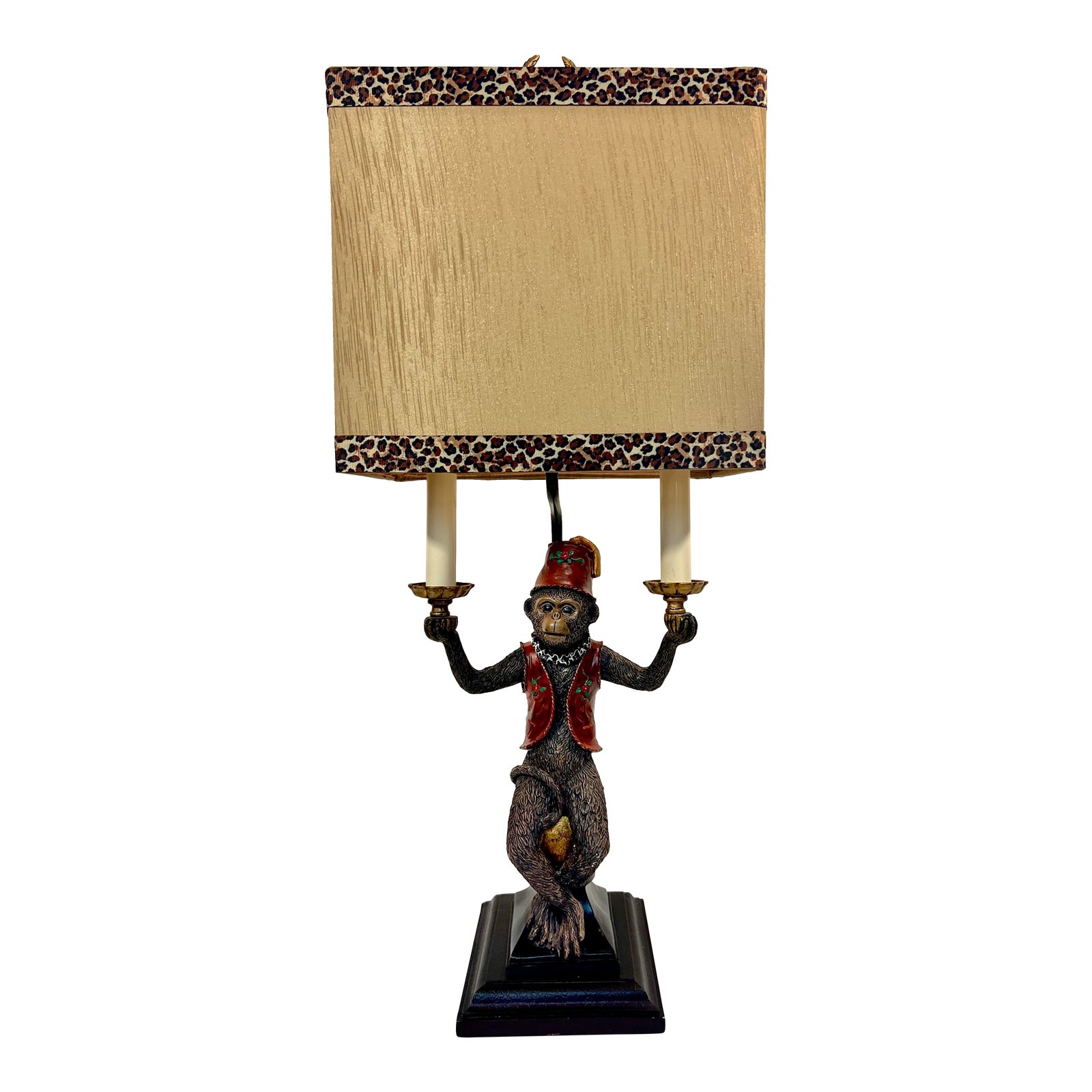Vintage Maitlyn-Smith Style Bellhop Monkey Table Lamp With Leopard ...