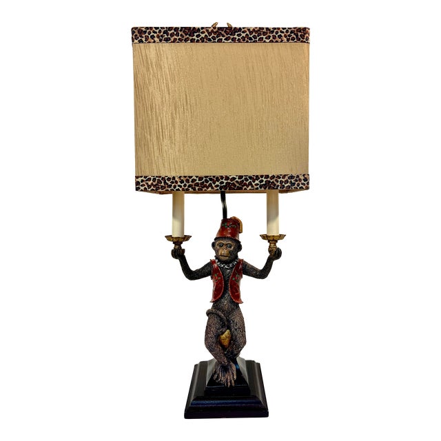 Vintage Maitlyn-Smith Style Bellhop Monkey Table Lamp With Leopard ...