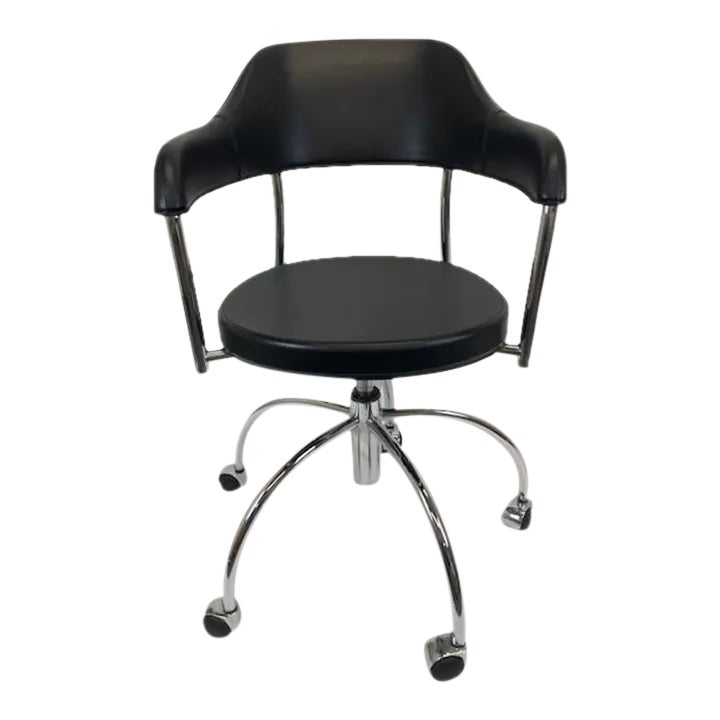 Modern Italian Black Leather Chair and Chromed Steel Frame | Chairish