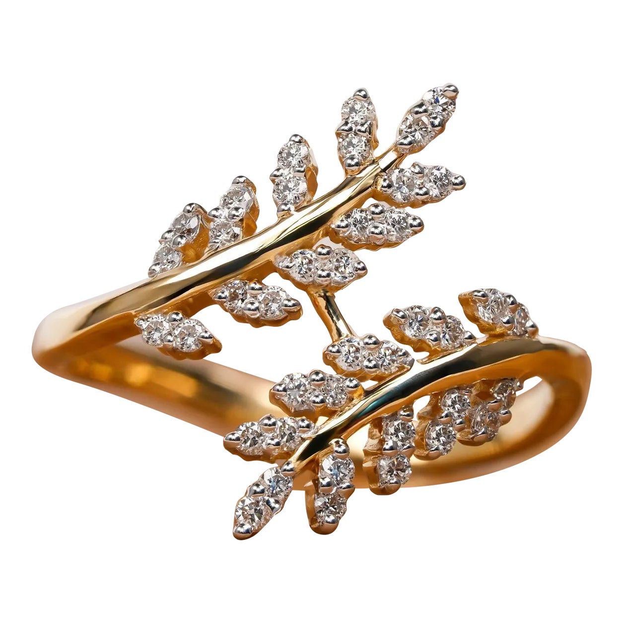 Natural Diamond Leaf 14k Gold Olive Branch Engagement Ring Size 7 ...