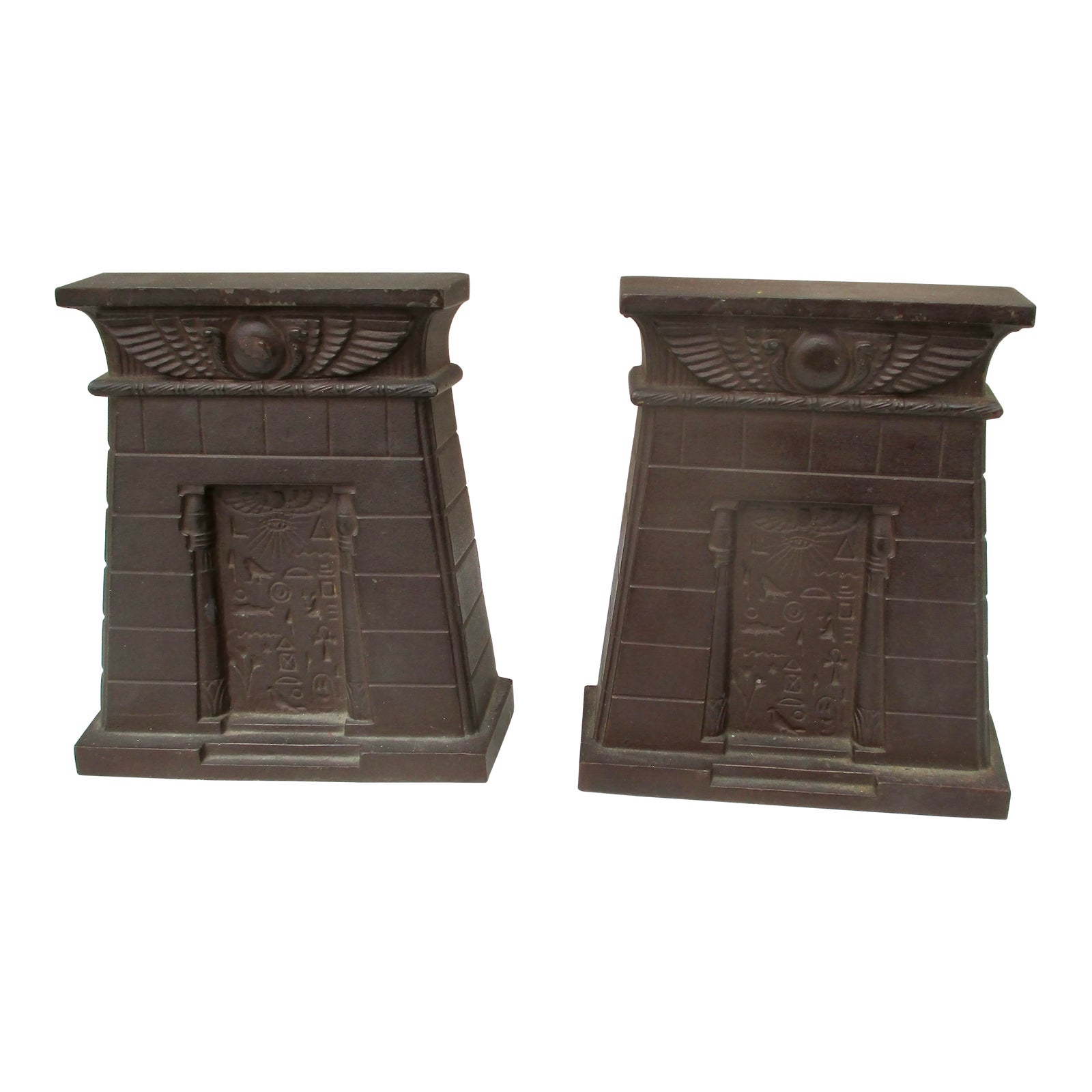 Bradley and Hubbard Egyptian Cast Iron Temple Bookends | Chairish