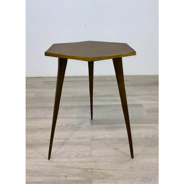 Modern Geometric Antique Brass Finished Hexagonal Side Table | Chairish Modern Geometric Antique Brass Finished Hexagonal Side Table | Chairish