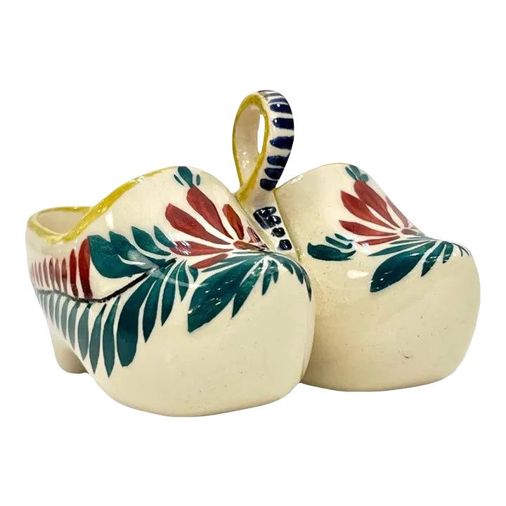 Vintage French Hb Majolica Pottery Red Green Cream Clogs Salt & Pepper ...