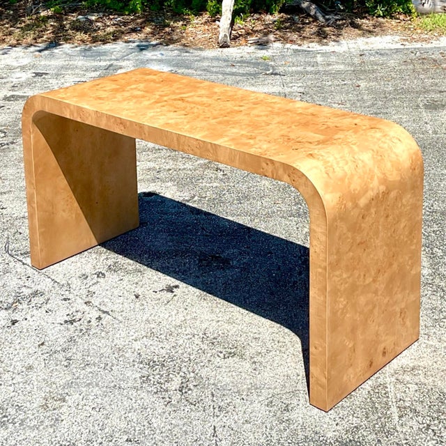 Vintage Boho Burl Wood Waterfall Console Table | Chairish
