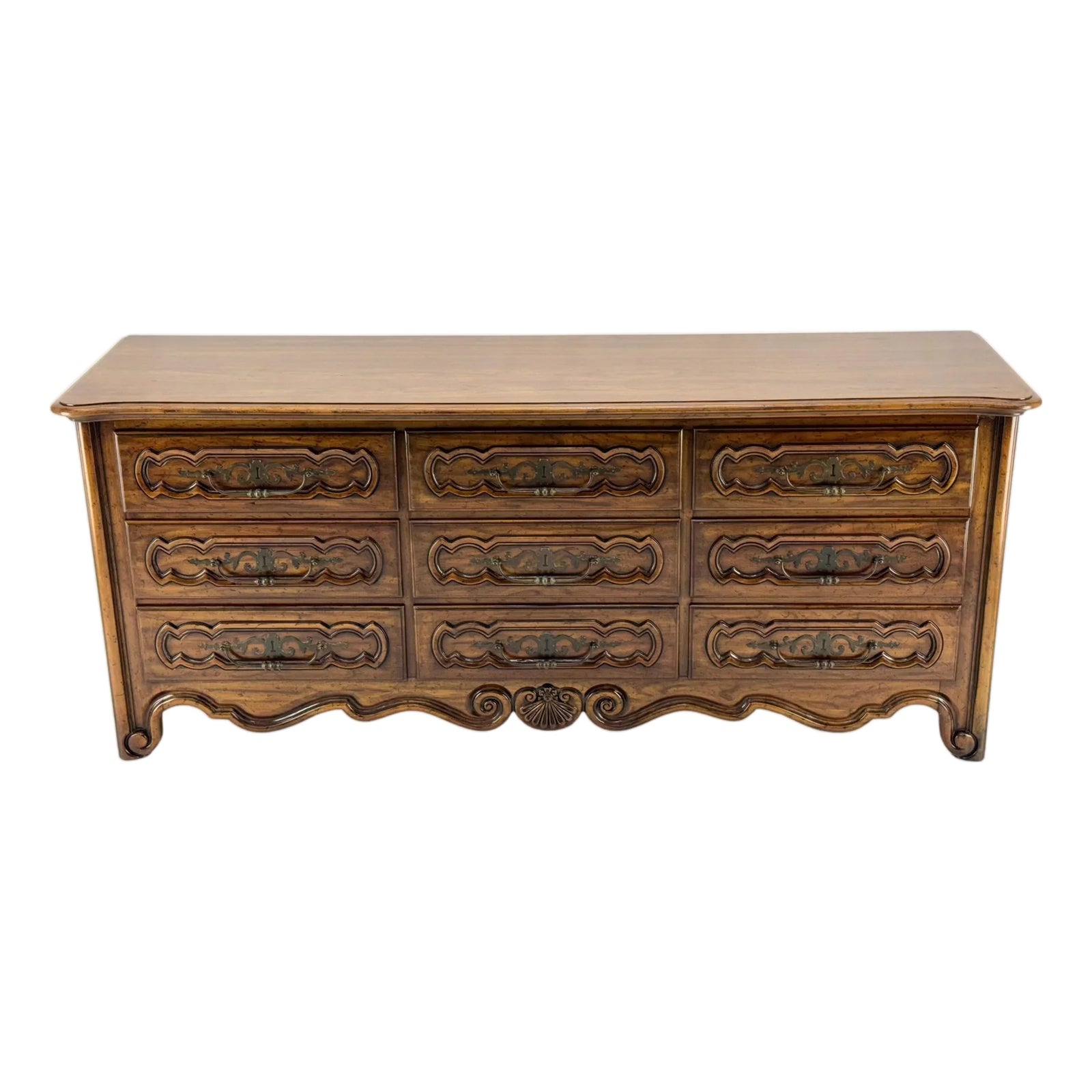 Henredon Carved Chestnut Drawer Fronts Large Heavy Brass Drop Pulls ...