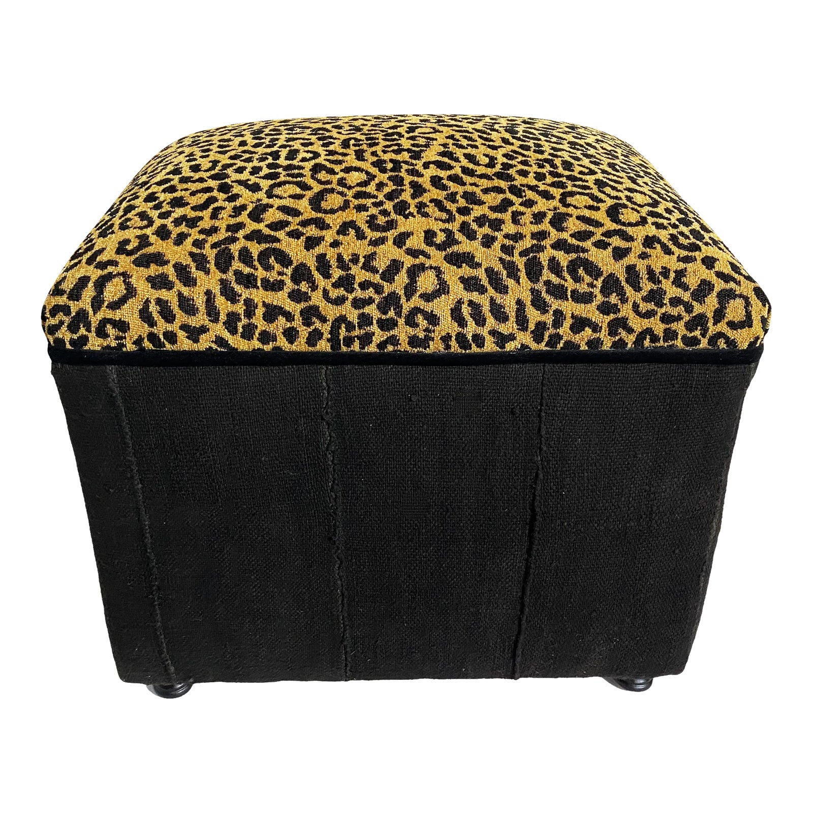 Custom Made Velvet Animal Print Ottoman/Footstool 16" H | Chairish