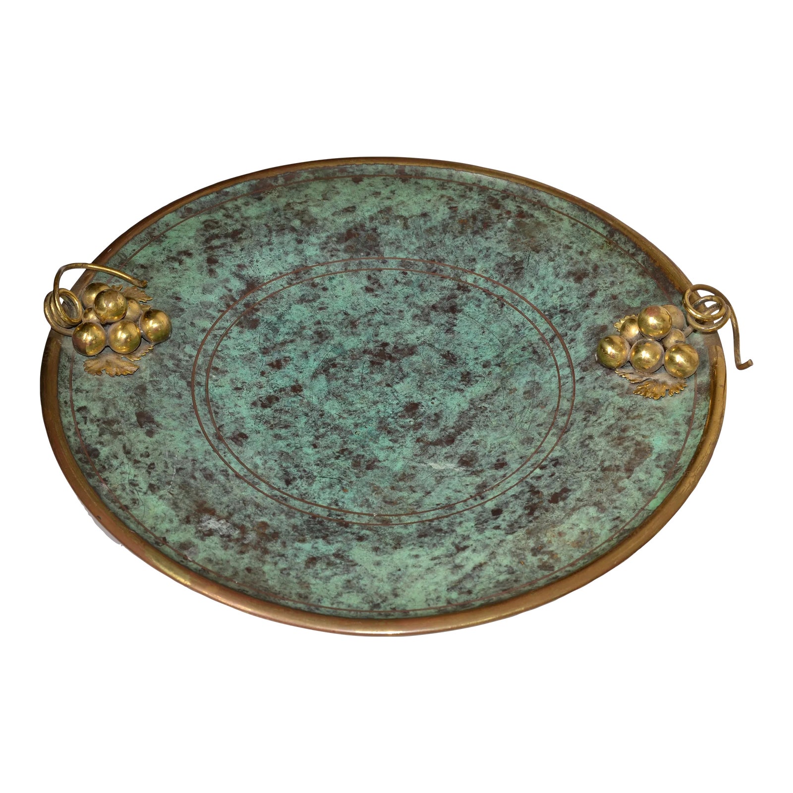 1940s Art Deco Style Green Mottled Enamel Fruit Plate Brass Grapes ...