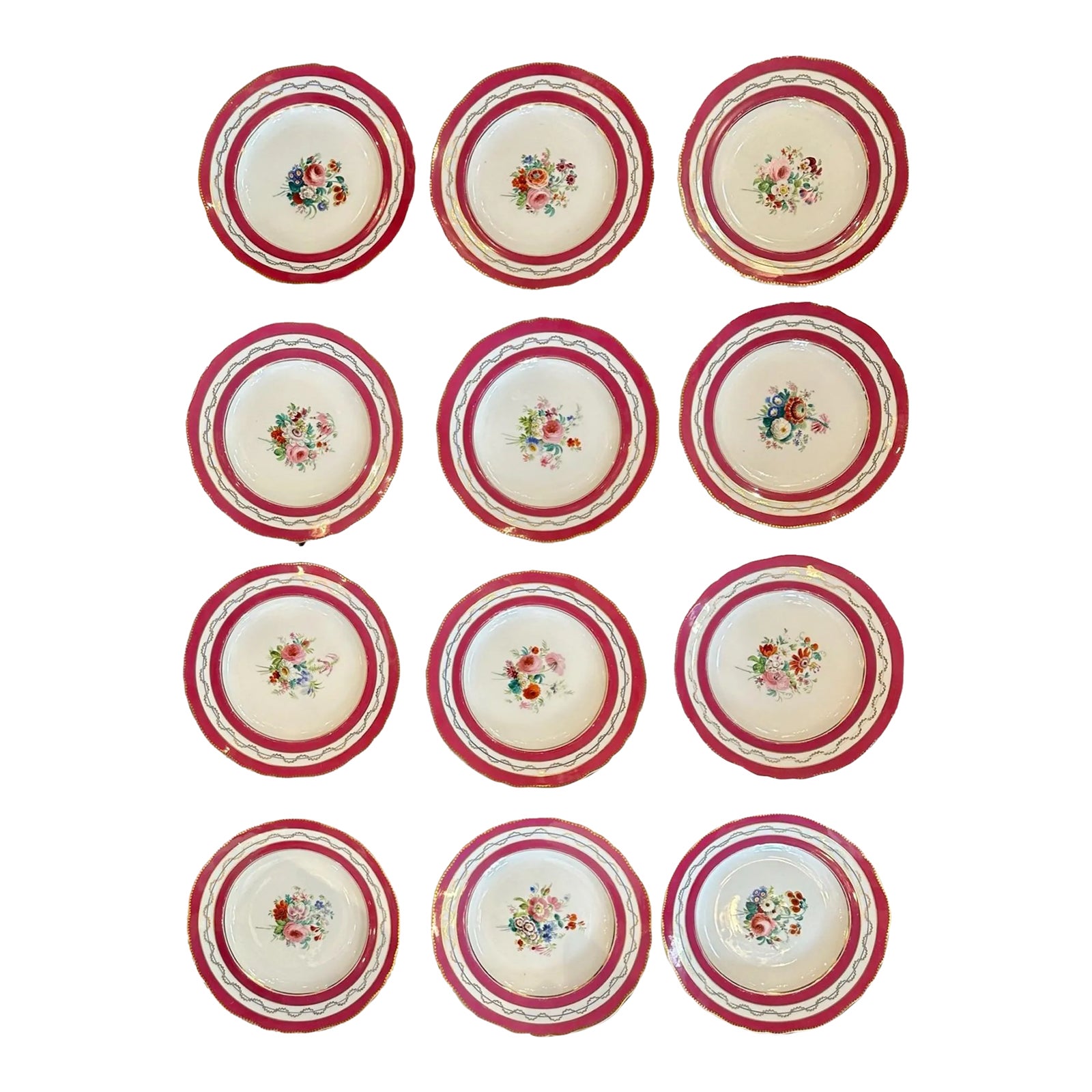 Circa 1840 Old Paris Porcelain Plates With Hand Painted Posies- Set of ...