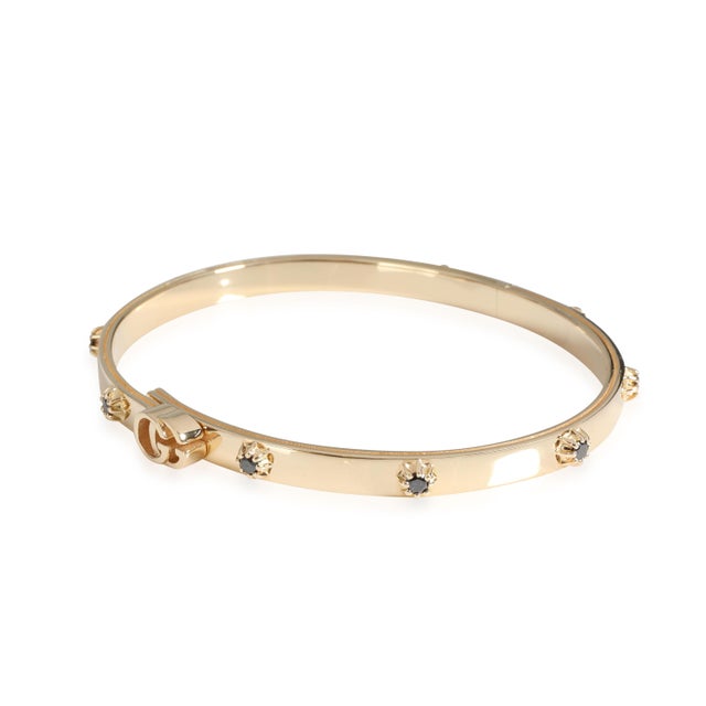 Gucci Running G Black Diamond Slim Bangle In 18K Yellow Gold 0.35 Ctw ...