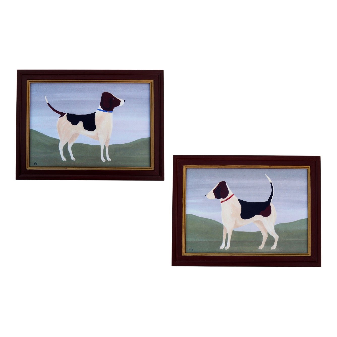 Matt Rix, Naive Style Foxhounds, Prints, 21st Century, Set of 2 | Chairish