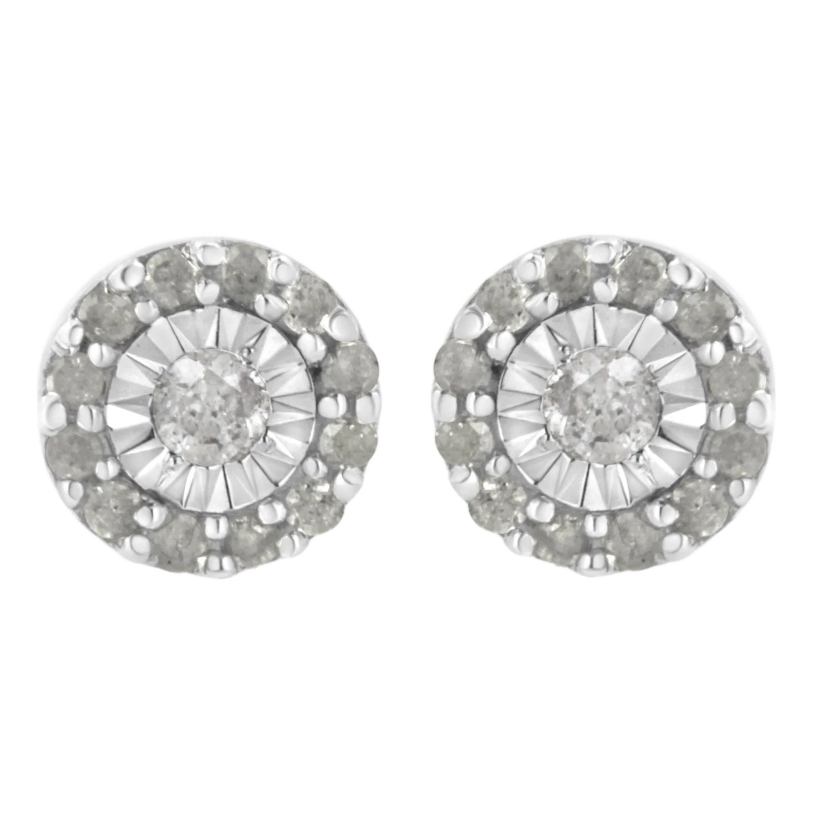 .925 Sterling Silver 1/2 cttw Miracle-Set Round Diamond Halo Stud ...