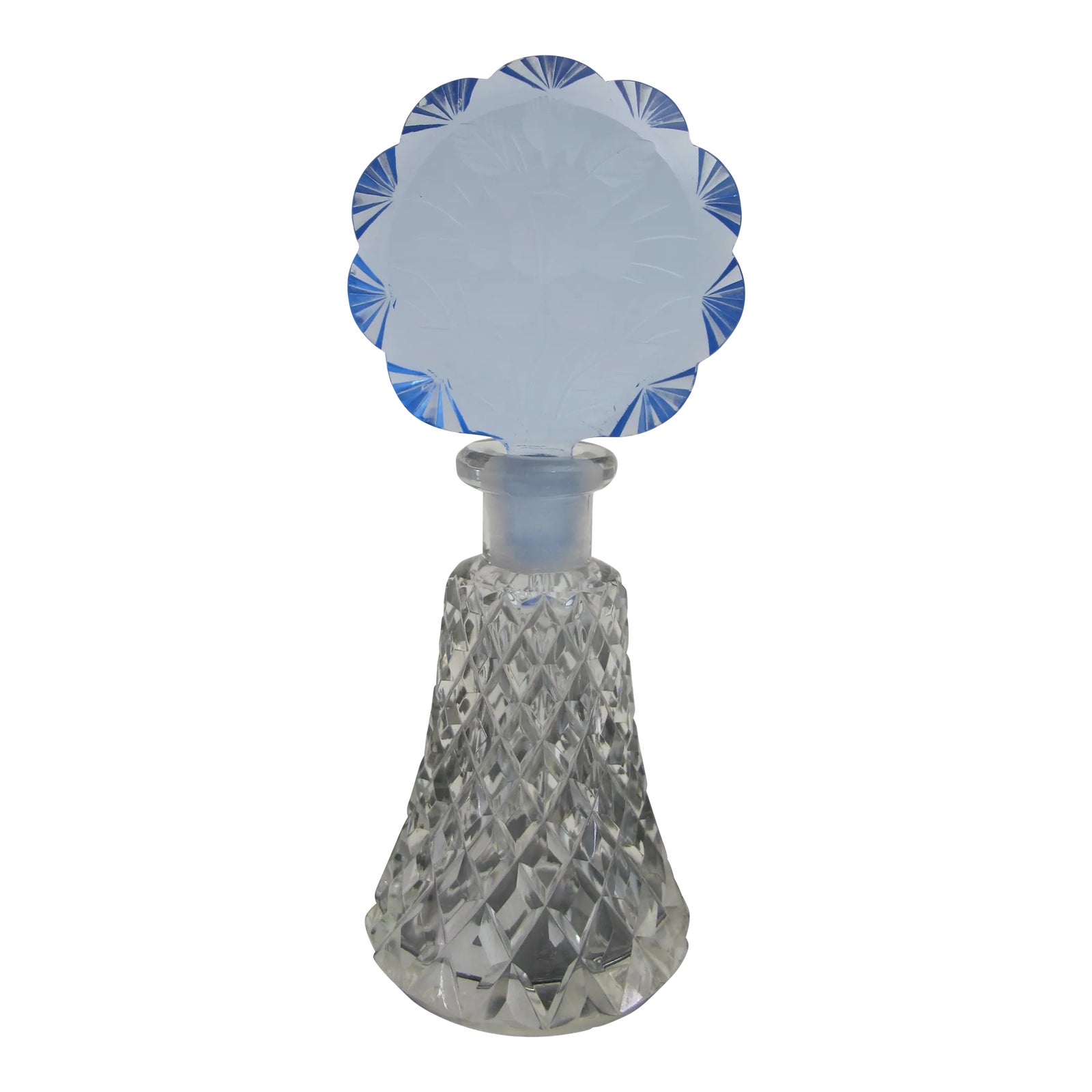 Bohemian Art Deco Czech Indigo & Clear Glass Etched Flower Dauber ...