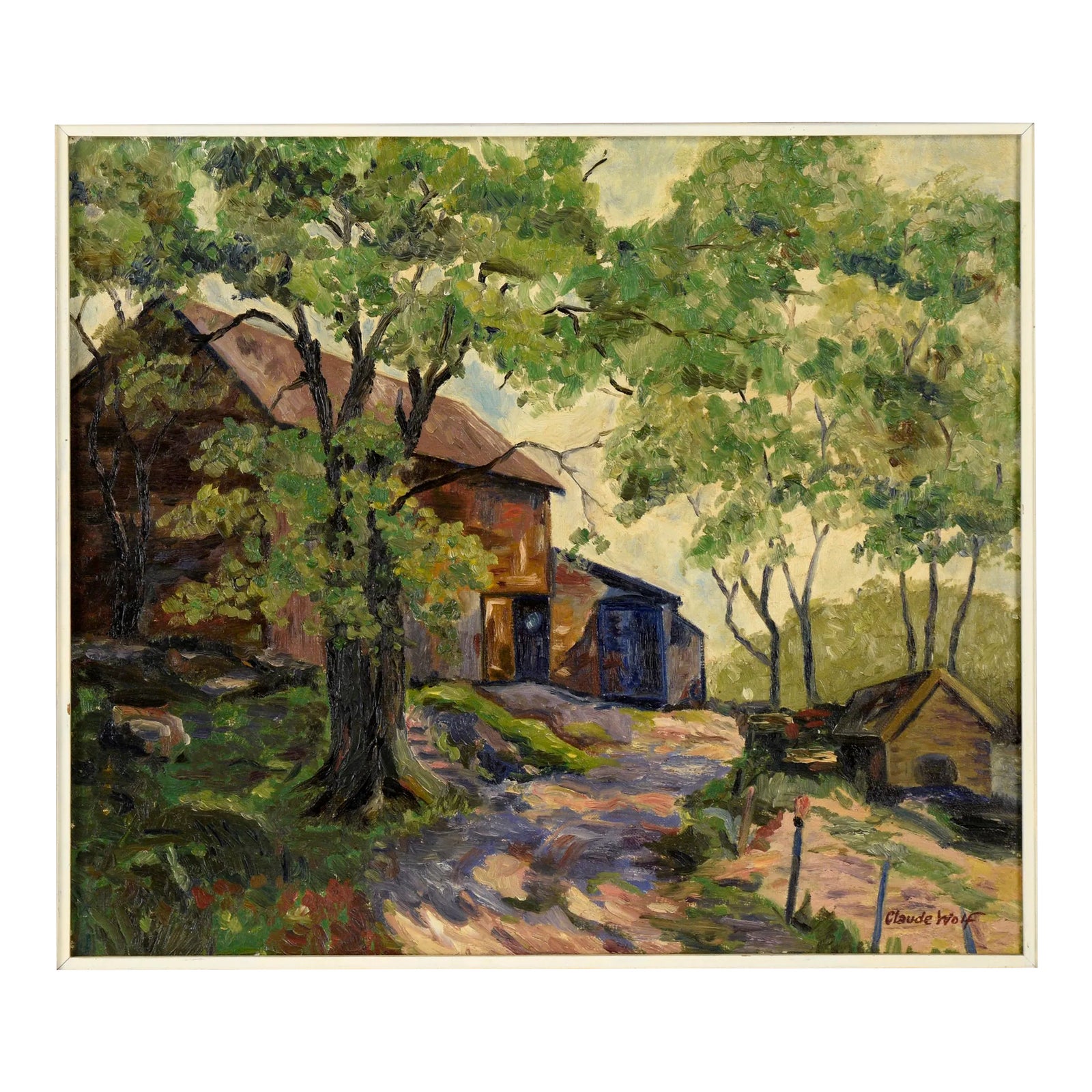 Barn in the Shade - Farm Landscape by Claude Wolf | Chairish
