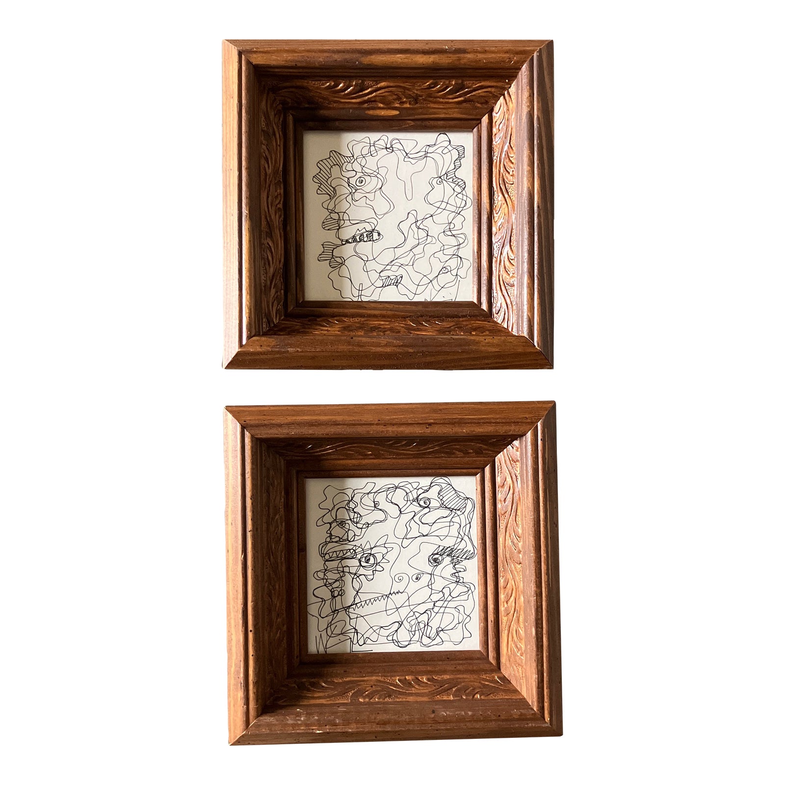 1980s Two Original Wayne Cunningham Abstract Pen and Ink Drawings Set ...