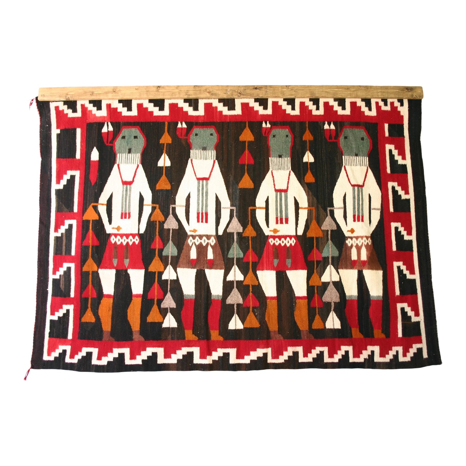 1930s Navajo Style Rug "Night Chant" Blue Masked Dancers | Chairish
