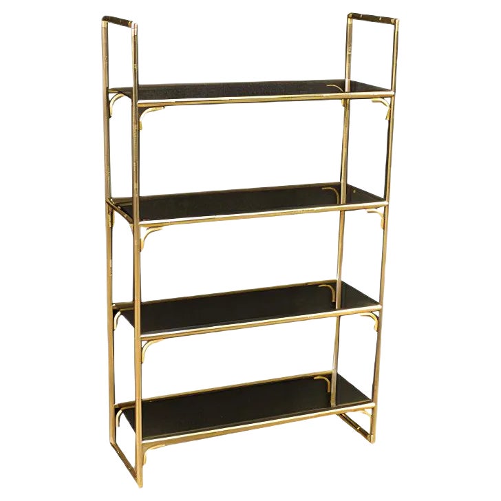 Italian Bookshelf in Gilt Metal with Glass Shelves | Chairish