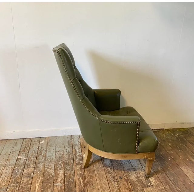 Baker Furniture Green Leather High Back Chair Distressed Tufted 70s ...