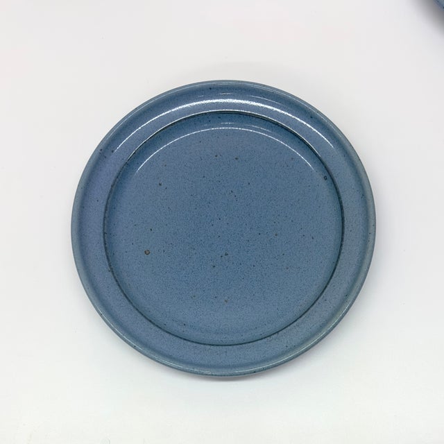 Mid 20th Century Chunky Speckled Blue Pottery Side Plates by Dansk ...