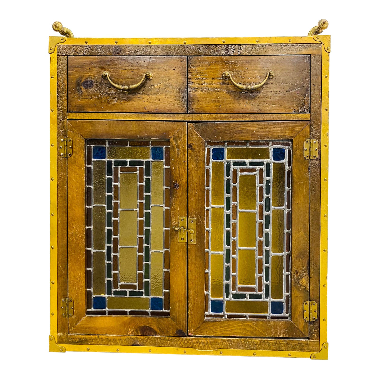 Vintage Rustic Stained Glass Two Door Cabinet by Habersham. | Chairish