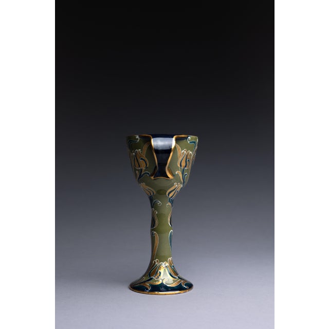 Early 1900s William Moorcroft Green and Gold Florian Ware Goblet | Chairish